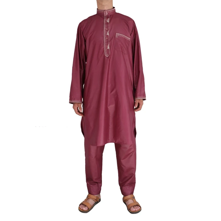 Promotional 2pcs With Pants Mercerized Velvet Kaftans Muslim Red Thobe ...