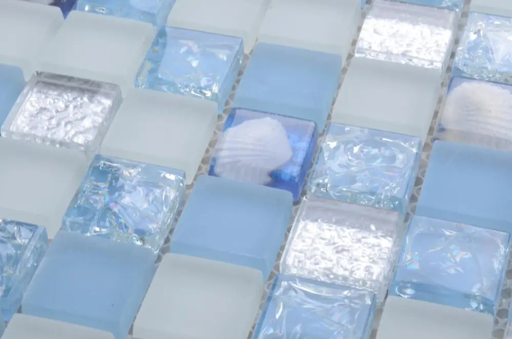 Iridescent Glass Mosaic Pool Tile Mix Seashell Backsplash Mosaic Tiles ...