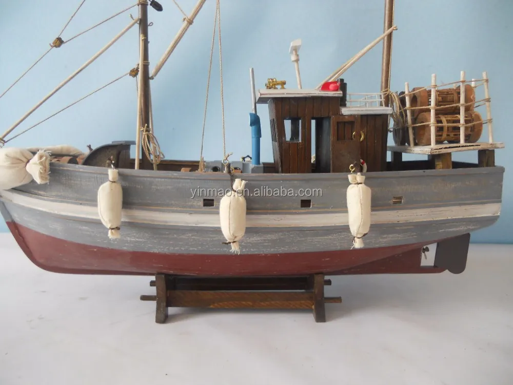 Wooden Shrimp Boat Model,45x14.5x36cm,Grey With Scratched,Classic ...