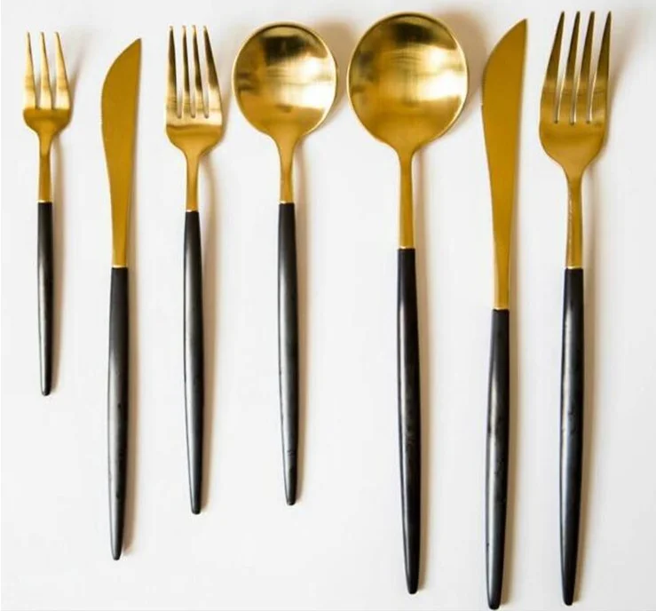 Golden Black Cutlery Stainless Steel High Polish Colour Cutlery ...