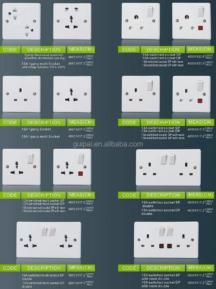 2 Gang Double 13a Single Pole Wall Switch Socket For Saudi Arabia ...