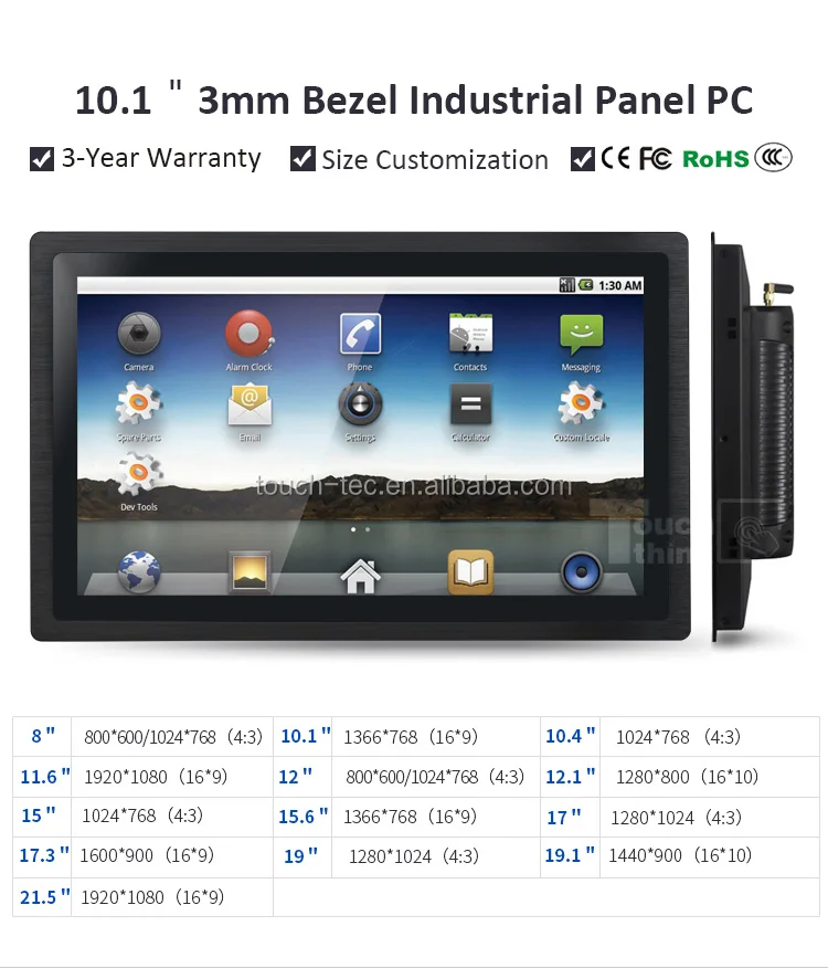 10.1inch Touch Screen Android Panel PC with RK3399 OS