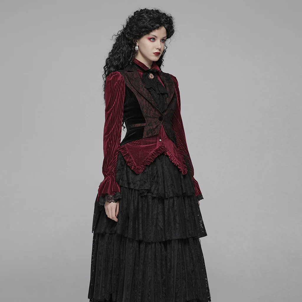Wy-1055 Gothic Red And Black Tuxedo Vest Women Velvet Jacket Clothing ...