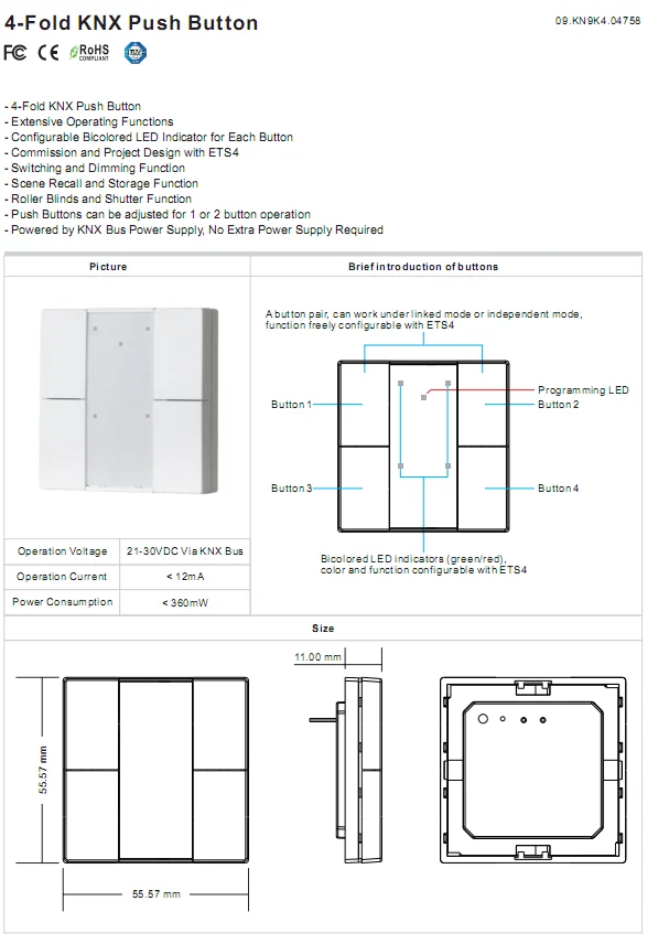 Home Automatio System Knx - Push Switch Panel - 2/4/8 Push-button ...