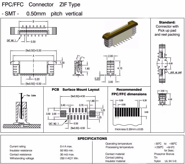FPC/FFC Connector ZF Type SMT FPC Connector 0.5mm Pitch