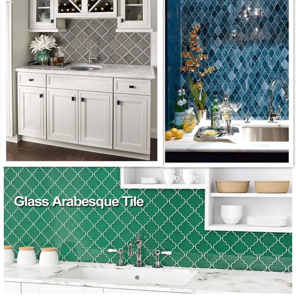 Century Glass Arabesque Backsplash Tile Beige Color Glossy Lantern Tile ...