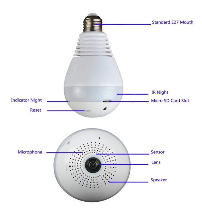 960p Night Vision Light Bulb Camera With Voice Recorder Hidden Spy Bulb ...