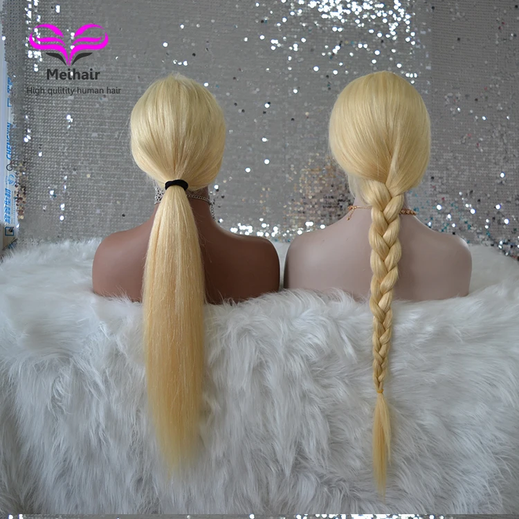 Tangle Free Free Part Straight Human Hair Wig Long Blonde Wigs Full ...