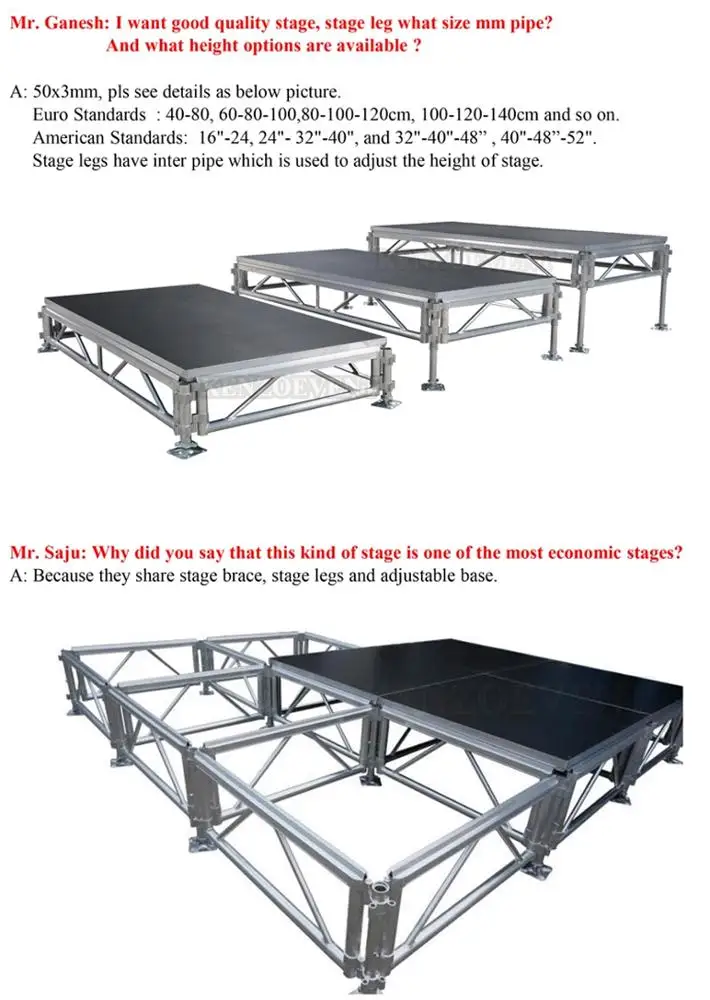 Anti-slip 4x4 Aluminum Stage Platforms with Adjustable Legs