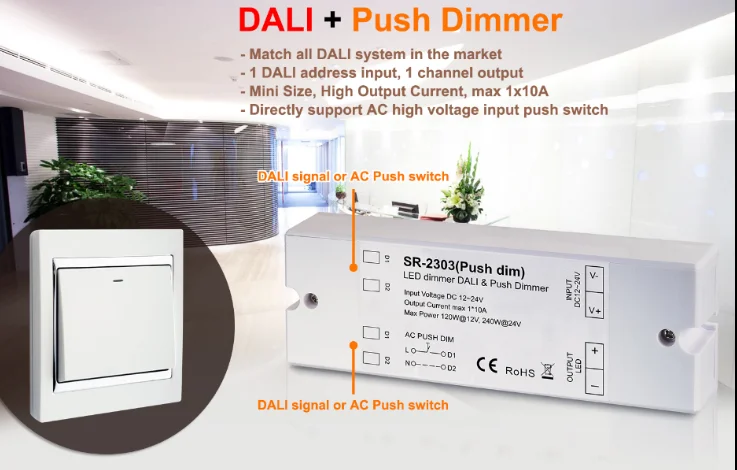 1ch Dali Dimmer Push Dim Digital Impulse Switch From Sunricher - Buy ...