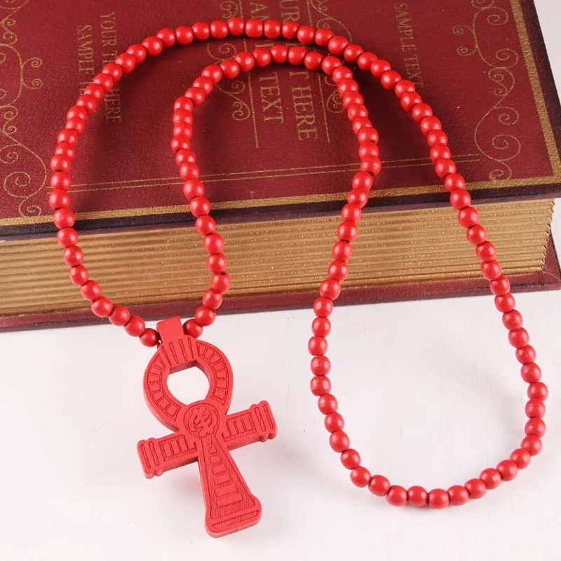 Wholesale Custom Wooden Ankh Cross Necklace - Ethnic Style