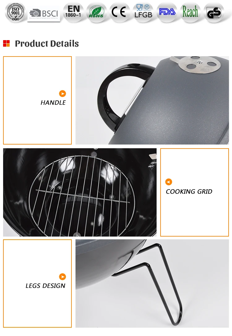 Portable Kettle Charcoal Bbq Grills Small Round Ball Barbecue Grill ...