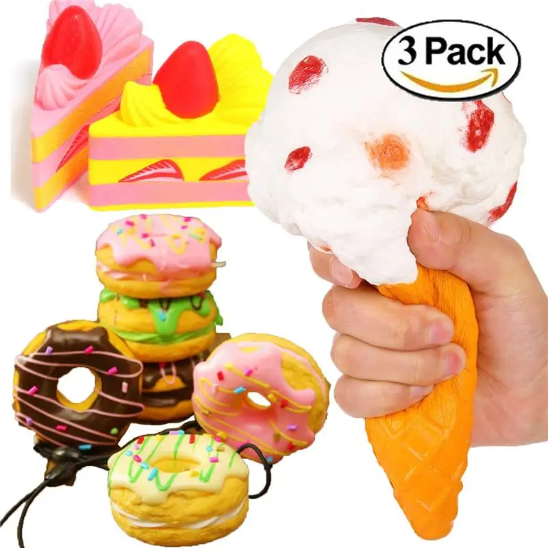 Jumbo Squishies Kawaii Package Slow Rising Food 3 Pack Donut Ice Cream ...