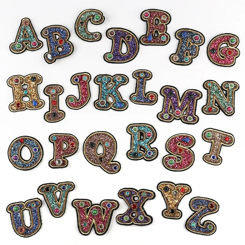 Custom Rhinestone English Alphabet Letter Mixed Embroidered Patch For ...