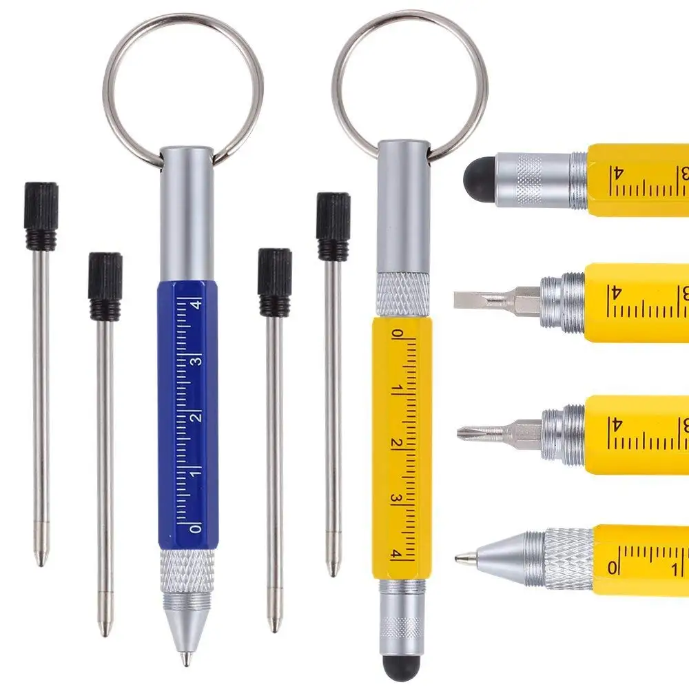 6 in 1 Tool Pen - Versatile Metal Pen with Key Ring