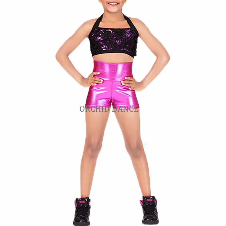 Kids Girls Dance Gymnastics Sports Shiny Spandex Shorts