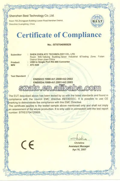 ATC-820 Industrial USB to RS485 Cable Converter - Reliable & Efficient