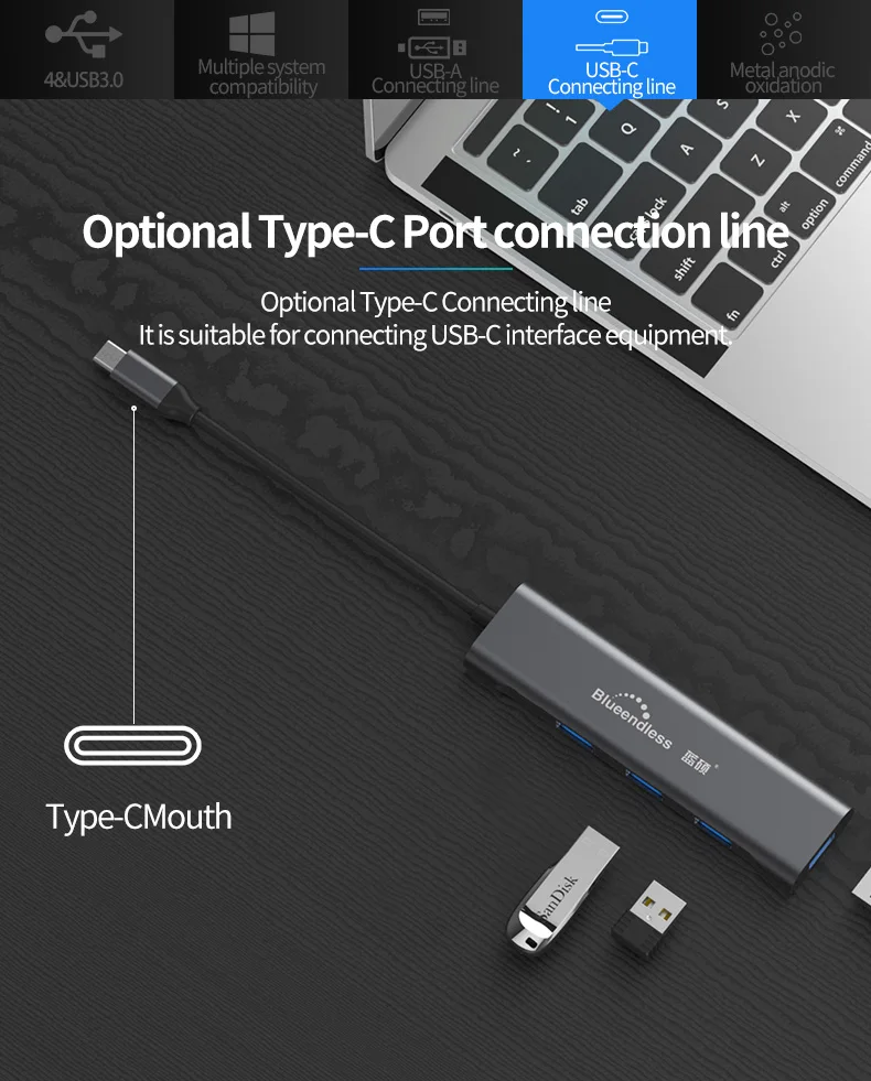 New Design Best Sell Gray Color Usb Hub With Otg Usbc Cable Oem Rgb ...