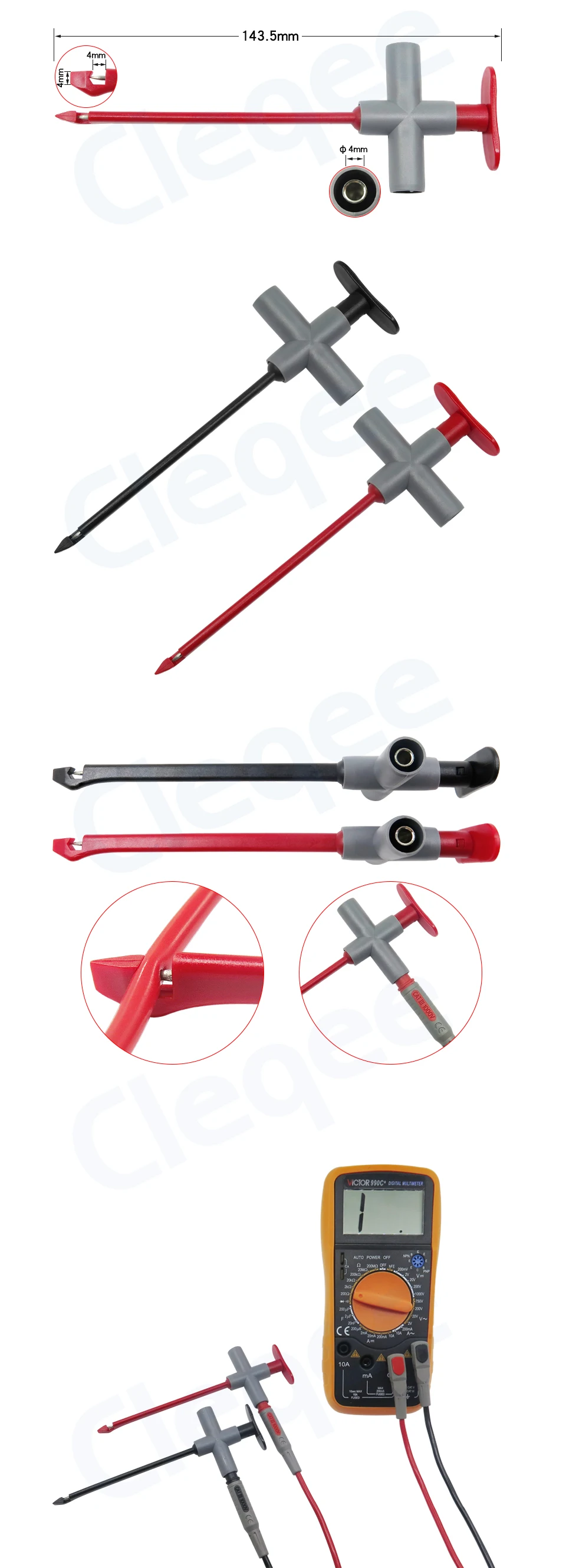 Cleqee P5010 2pcs Puncture Probe Auto Repair Multimeter Test Clip Car ...