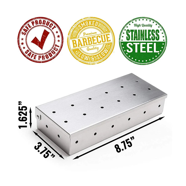 Stainless Steel Smoker Box BBQ Grilling Meat Smokers Box for Wood Chips ...