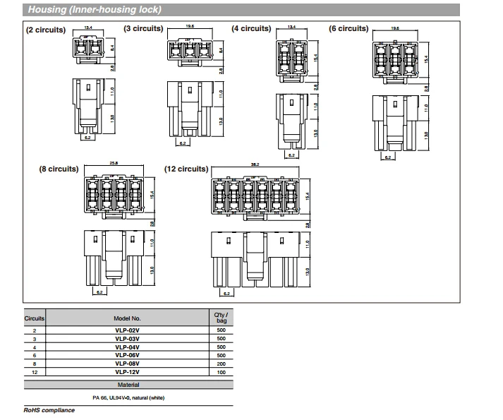 Jst 6.2mm Pitch 3 Pin Vl Series Connector Vlp-03v Plug Housing Wire To Board Wire To Wire ...
