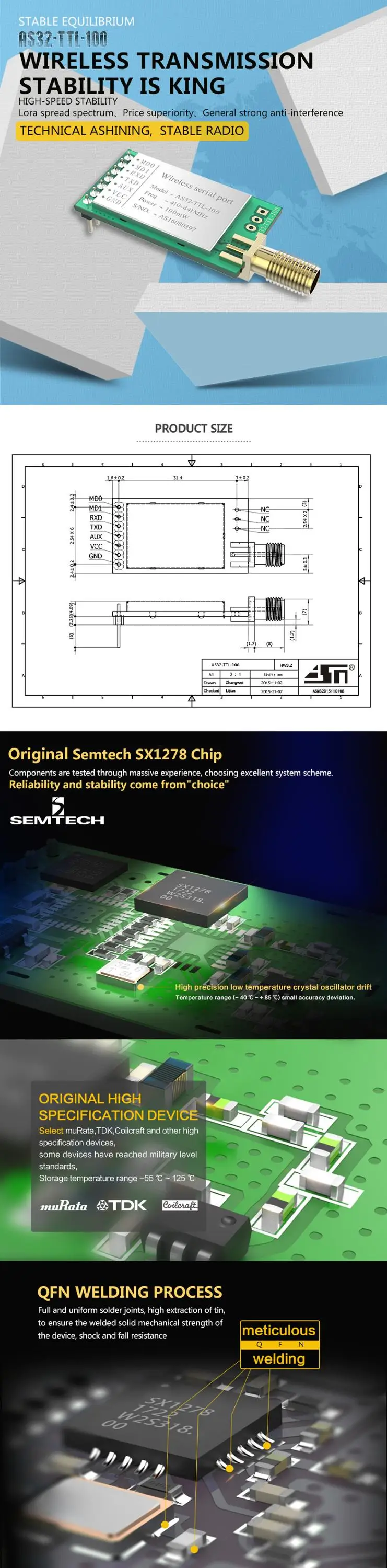 Long Distance RF Modules - Ashining AS32-TTL-100 100mw