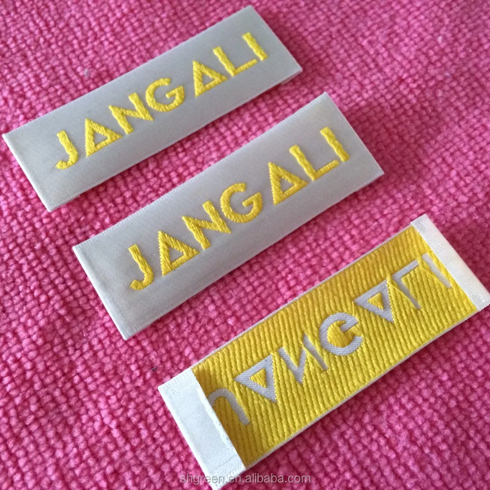 Embossed Logo White Satin Woven Label,Satin Fabric Label With Glossy ...