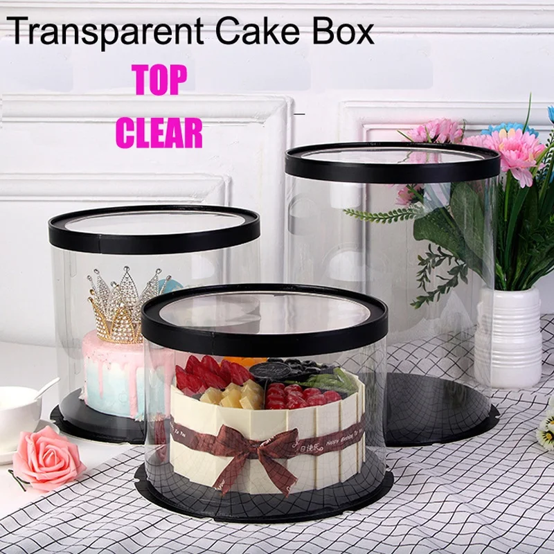 Food Grade Pet Round Wedding Cake Boxes8''10''12'' Pet Plastic Clear ...
