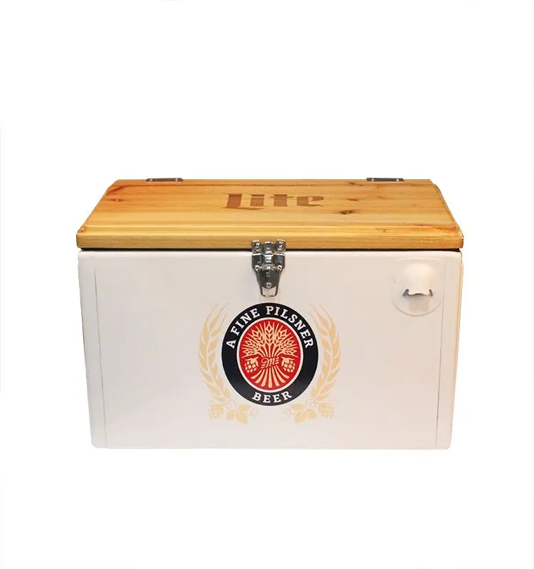 20l Custom Metal Beer Ice Cooler Table Box With Wooden Lid - Buy Beer ...