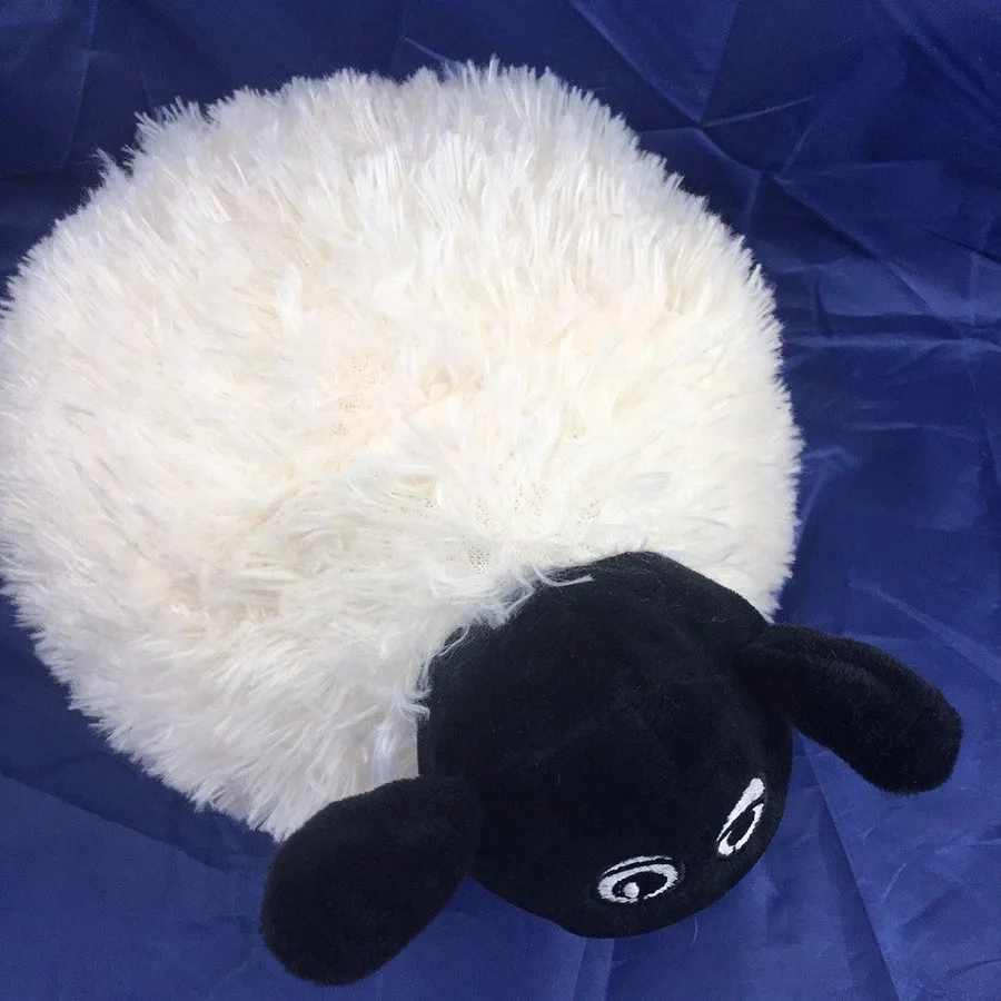 D645 Fluffy Sheep Plush Black White Toy Animal Furry Lamb Cartoon Round ...