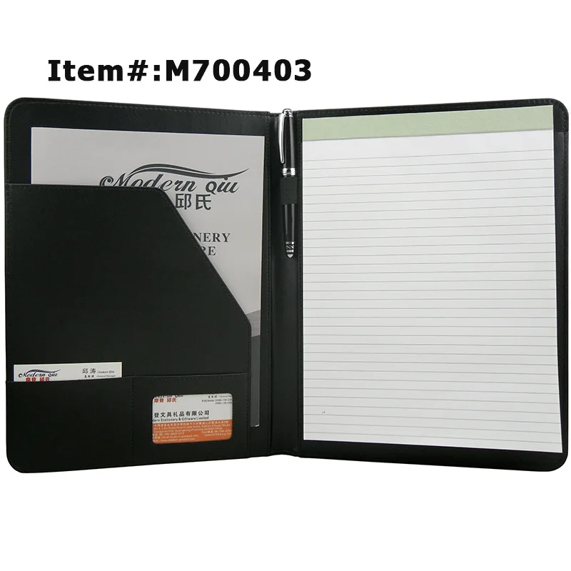 Durable A4 Size Black PU Leather Folder - Perfect for Office