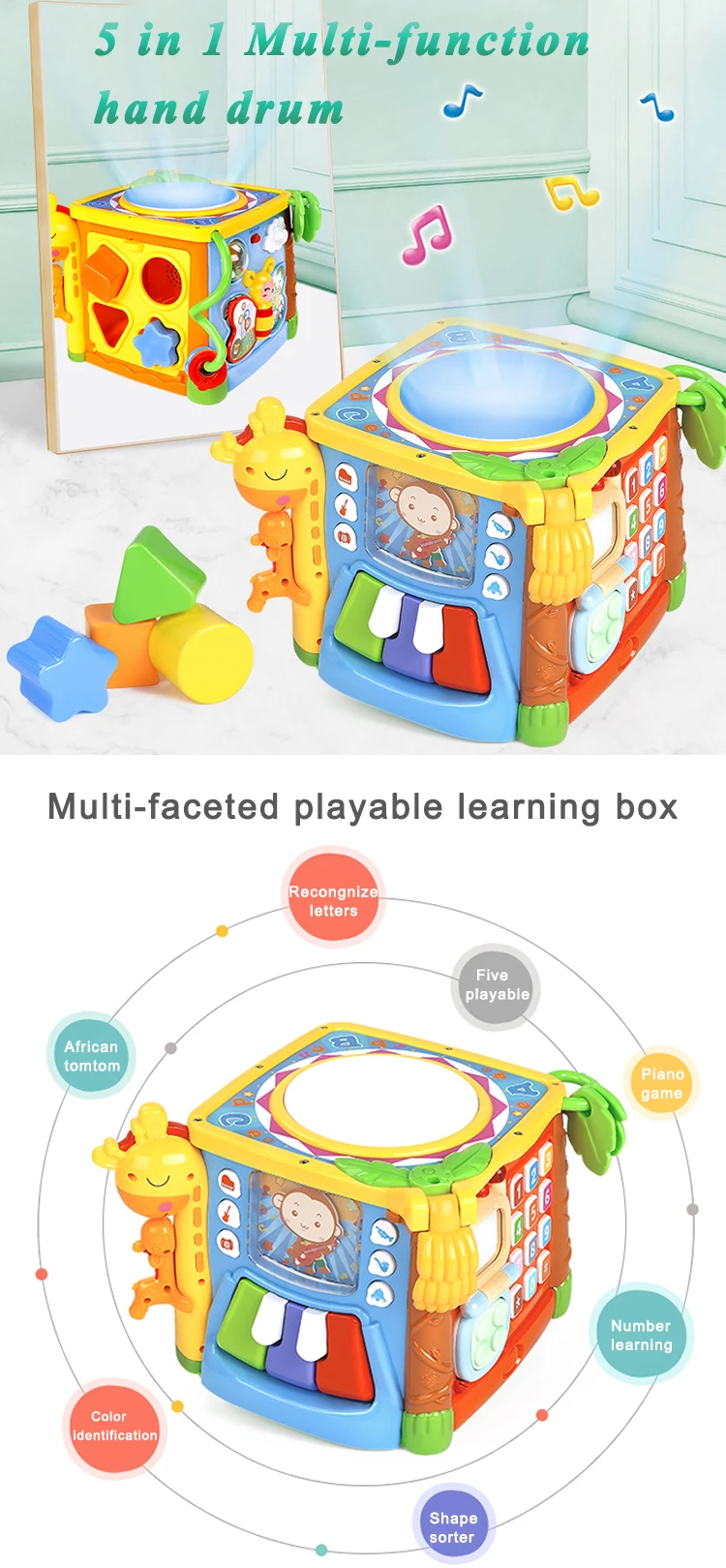 5 In 1 Colorful Musical Learning Cube Toys Baby Gift Drum Activity ...