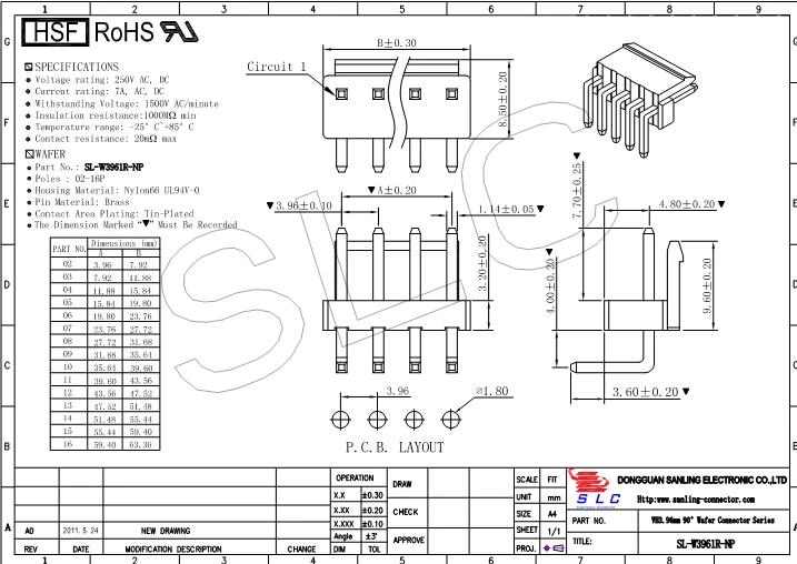 Molex Vh 3.96mm Wafer Male Pcb Wire To Board Connector - Buy Vh 3.96mm ...