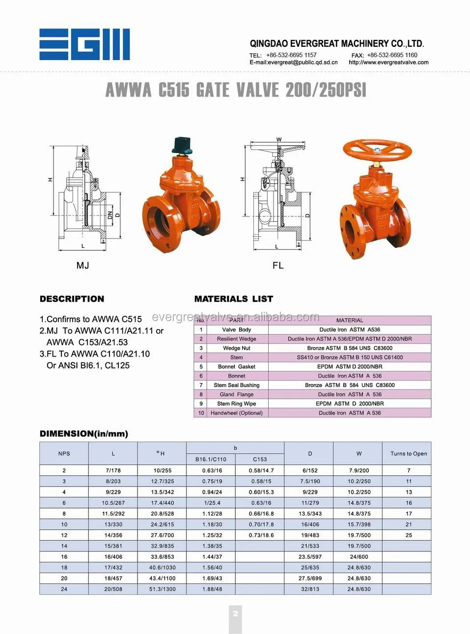 Awwa C515 Mechanical Joint Gate Valves - Buy Gate Valve,Ductile Iron ...