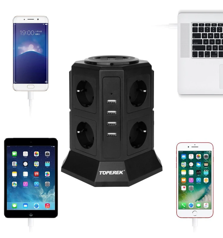 Vertical 2 Layer Intelligent Eu Power Extension Socket With Usb - Buy ...