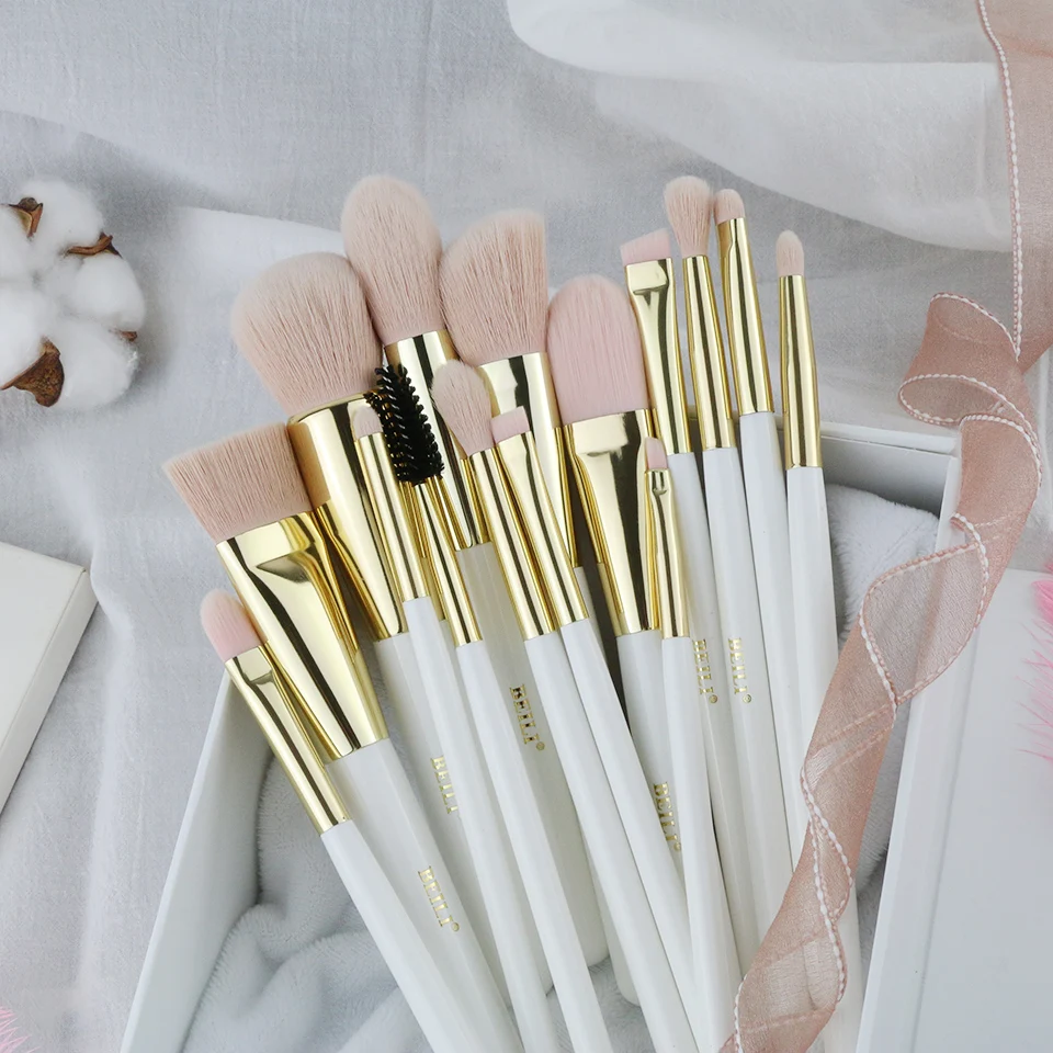 Beili Wholesale 15pcs Cosmetic Brush Pink Goat Synthetic Hair Custom ...