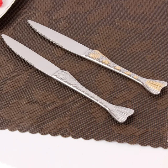 Flatware Silver Gold Fish-shaped Cutlery Set 3 Piece Stainless Steel ...