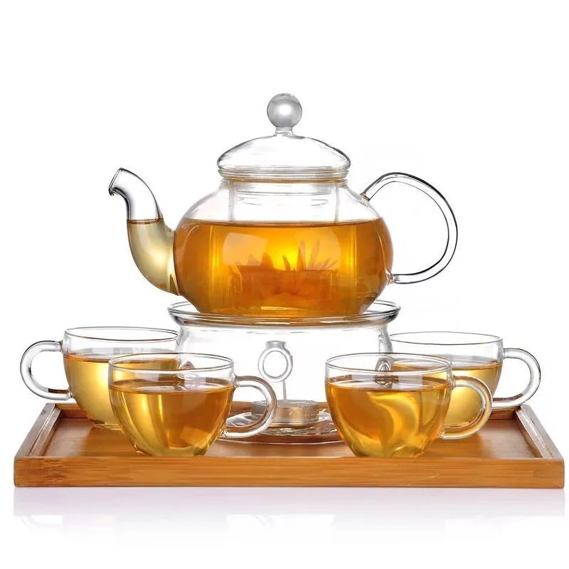 Modern Style Heat-resistence Clear Glass Tea Pot Set,Teapot,Warmer,Cups ...