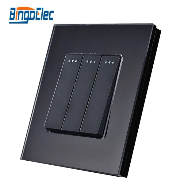 Bingoelec Push Button Light Switch Tempered Glass Panel 1 Gang 2 Way ...