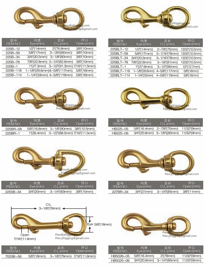 Yanfei Copper Hardware Solid Brass Scissor Trigger Snap Hooks With Swivel Round Eye Polished ...