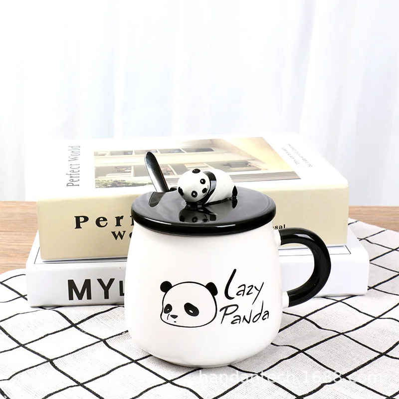 3d Cute Cartoon Panda Decorative Ceramic Coffee Tea Mug With Spoon