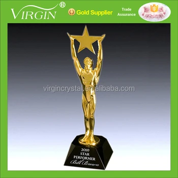 Gold Plated Metal Star Trophy Award With Black Crystal Base - Buy Metal ...