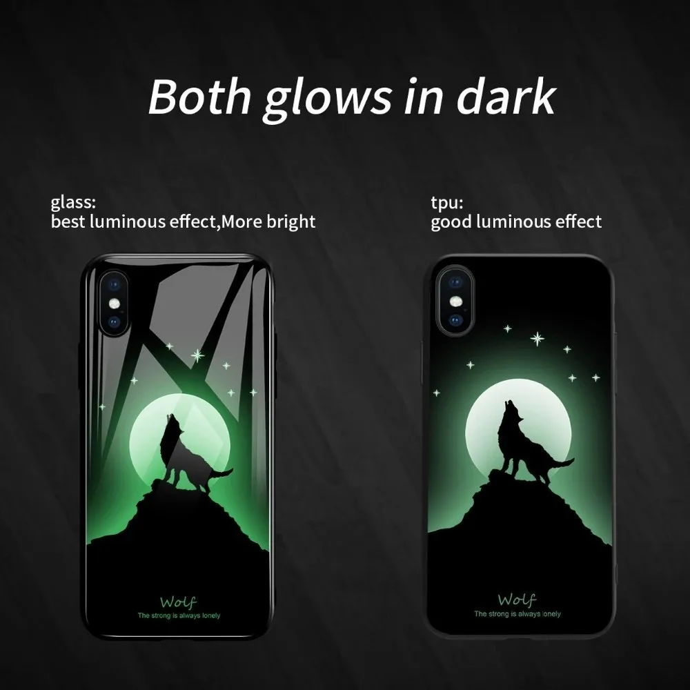 Luminous Night Light Tempered Glass Back Cover Soft Tpu Edge Glow In The Dark Phone Case For ...