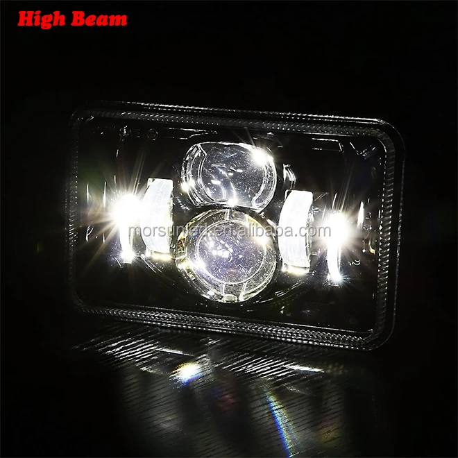 Rectangle Truck Replacement Black Chrome 4x6 Led Headlight With H4 4x6 ...