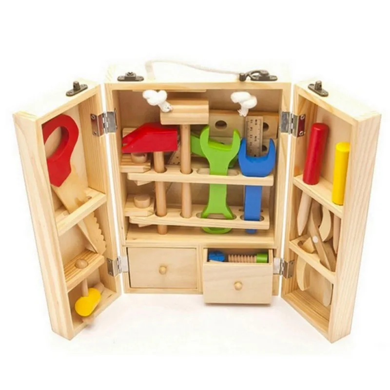 Kids Tool Box Study Accessories Multipurpose Handle Wooden Tool Box ...