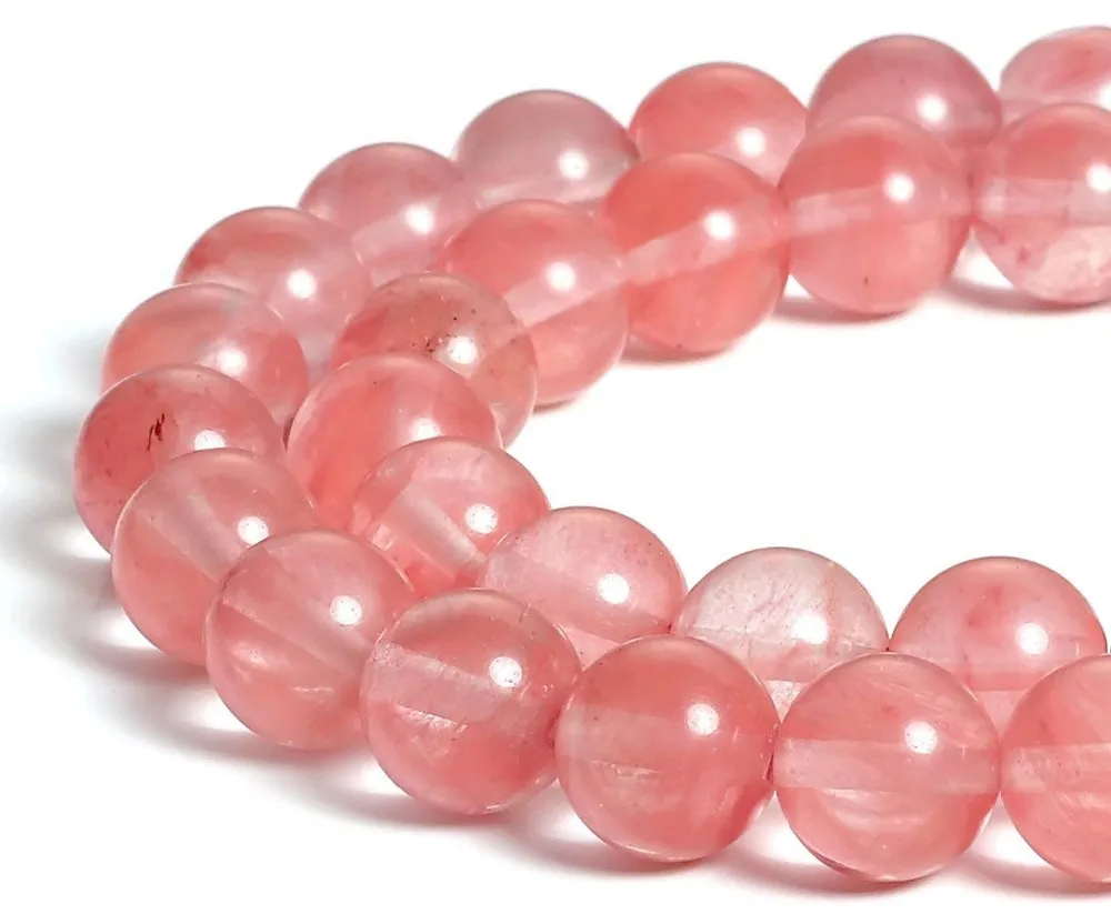 Smooth Rose Cherry Quartz Gemstone Loose Beads For Jewelry Making Diy ...