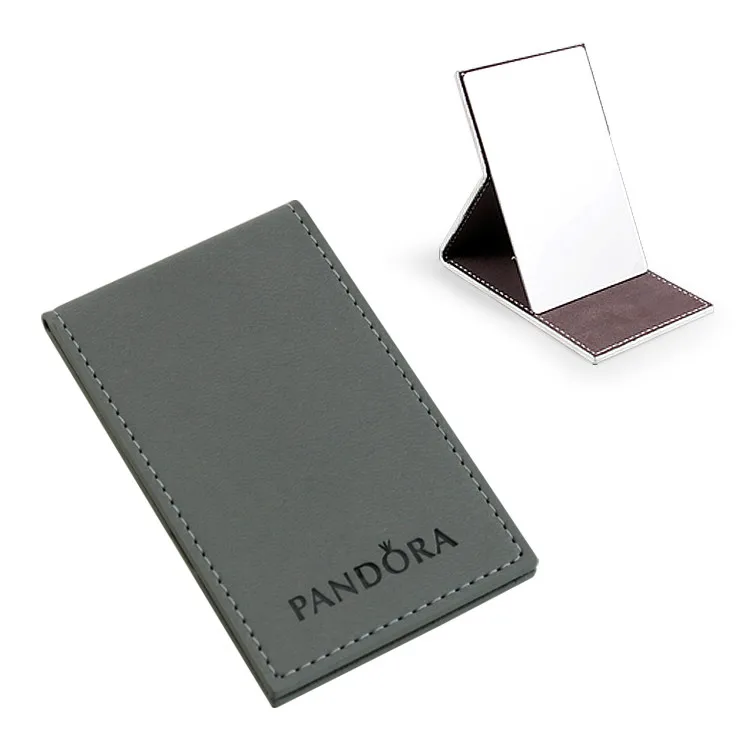 Portable Square Foldable Compact Cosmetic Mirrors Custom Logo Stainless Steel Standing Pu Pocket ...