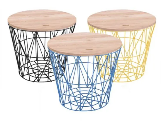 Set Of 3 Matt Black Iron Mdf Metal Wire Table Round Coffee Table - Buy ...