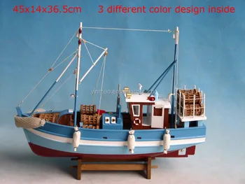 Wooden Shrimp Boat Model,46x14x36.5cm,3c Blue/white/red,Classic Fishing ...
