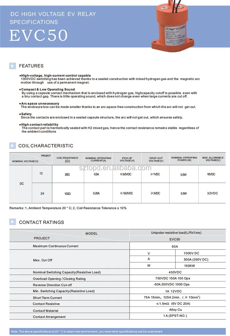 Original Ebusbar High Voltage Dc Contactor Auto Relay Ev 50a 12v 24v ...